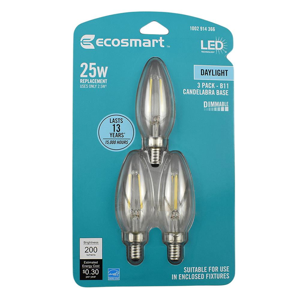 EcoSmart B11 Candle LED Light Bulbs, 25W Equivalent, Dimmable, Vintage ...