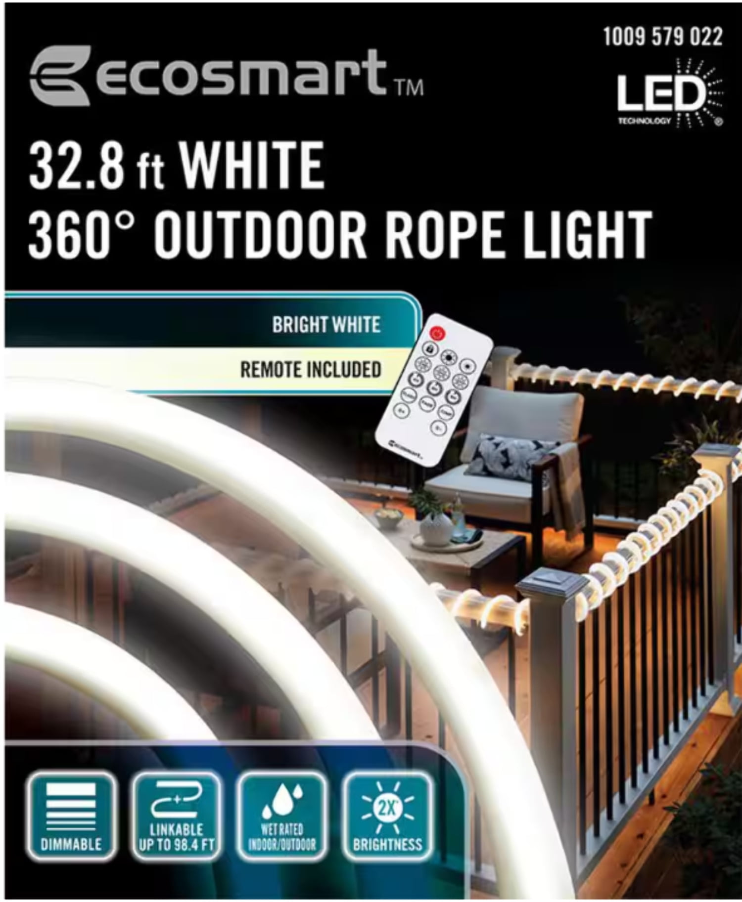 EcoSmart 32.8 ft. Plug-In Bright White LED 360° Outdoor Dimmable ...