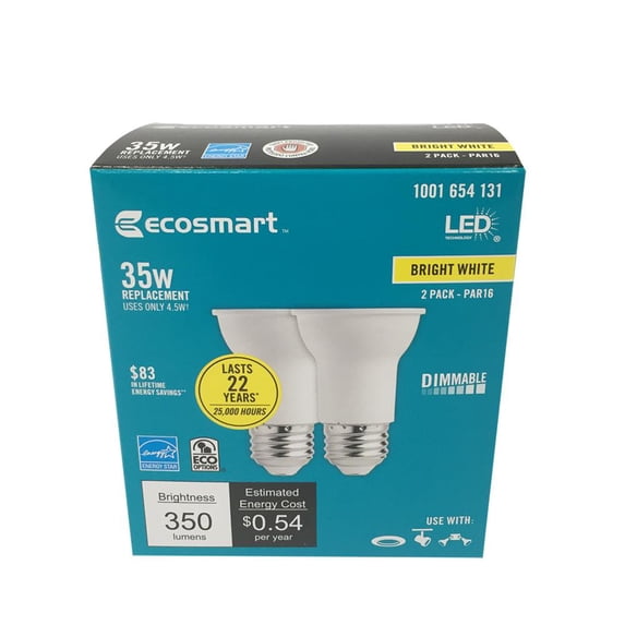 EcoSmart 4.5W (35W Equivalent) Bright White Flood Light Bulbs, Dimmable ...