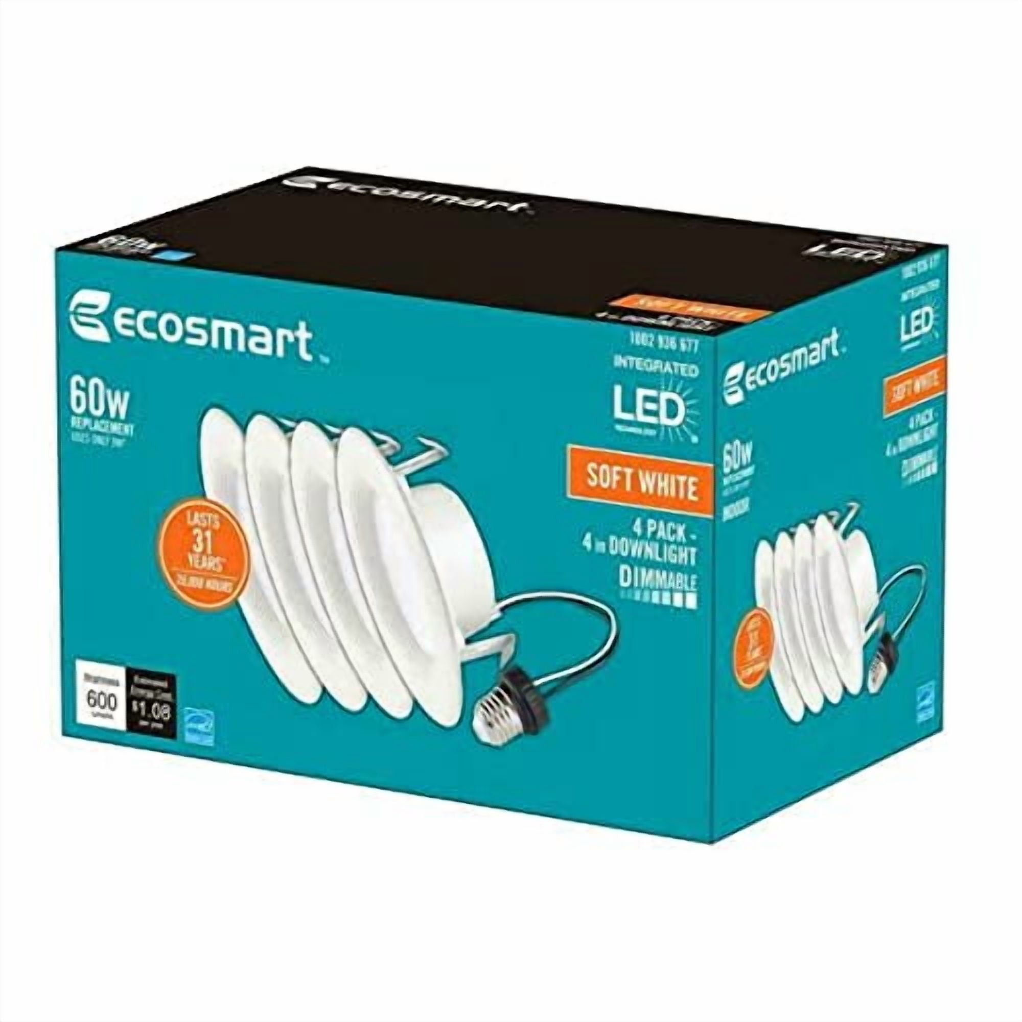 EcoSmart 4 in. White Integrated LED Recessed Trim, Indoor Ceiling Light ...