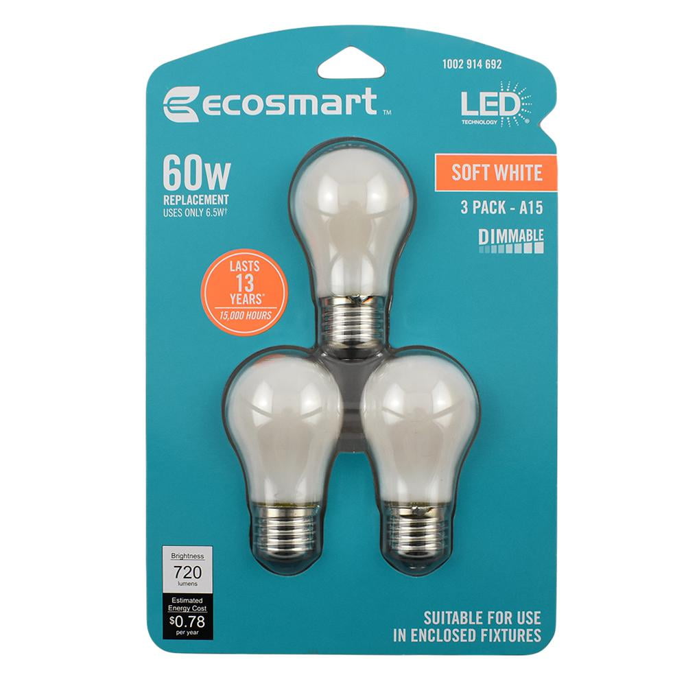 EcoSmart 60-Watt Equivalent A15 Appliance Dimmable Frosted Glass ...
