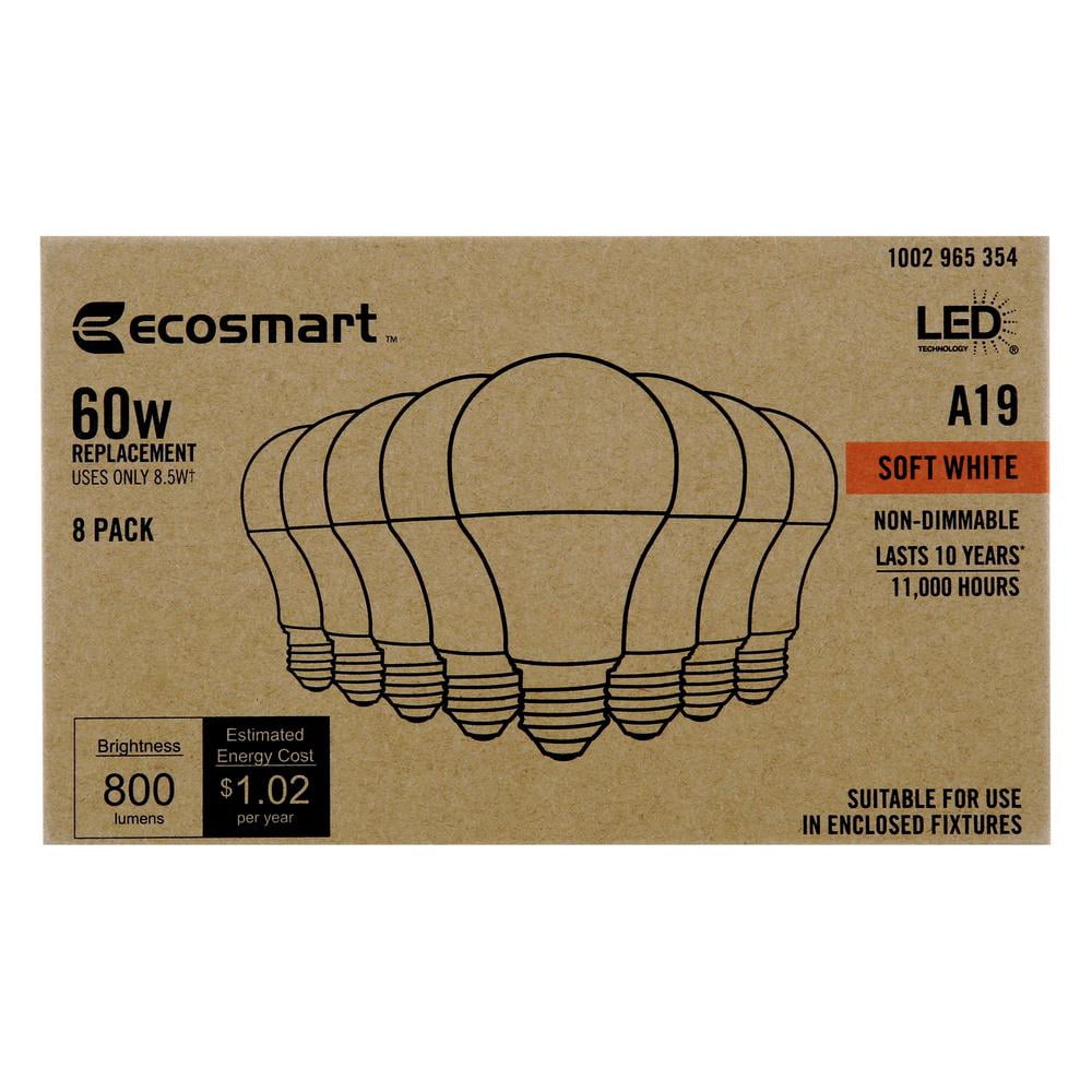 EcoSmart 60W Eq. A19 LED Bulb, Energy Efficient, Soft White, Non ...