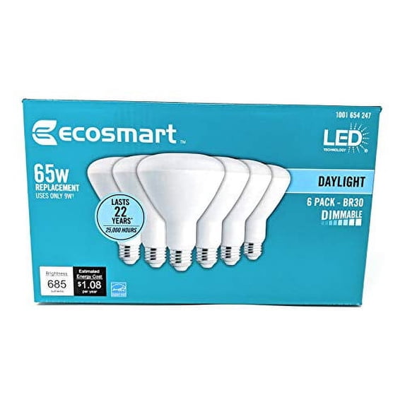 EcoSmart 65W Equiv Daylight BR30 Dimmable LED Bulb 6 Pack - Walmart.com