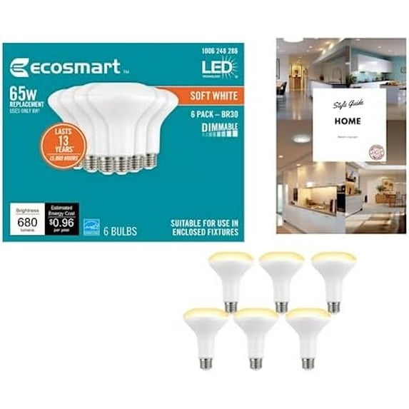 EcoSmart BR30 Soft White 65-Watt Equivalent Dimmable LED Light Bulb ...