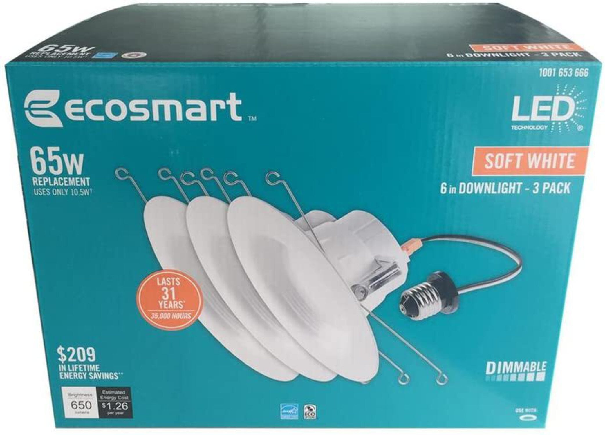 EcoSmart DL-N34A11FR1-27 5 in. and 6 in. White Integrated LED Recessed ...