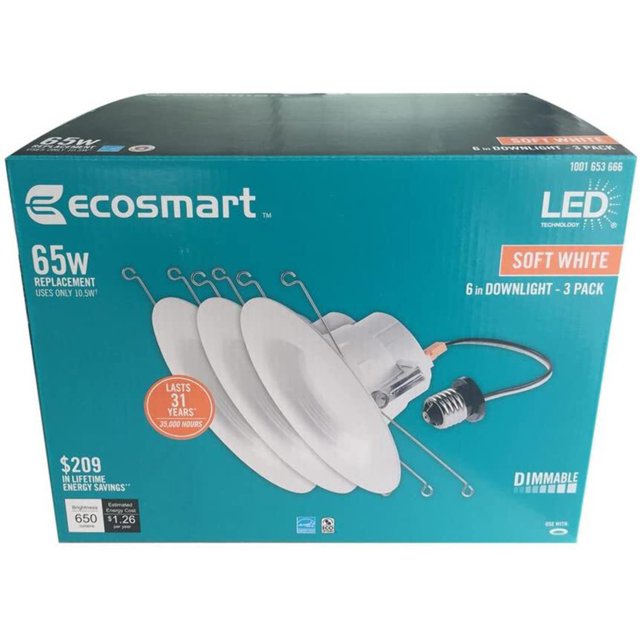 EcoSmart DL-N34A11FR1-27 5 in. and 6 in. White Integrated LED Recessed ...