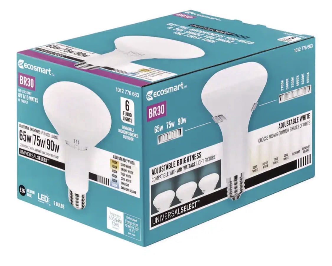 EcoSmart Universal Select 65/75/90-Watt Equivalent BR30 Dimmable LED ...