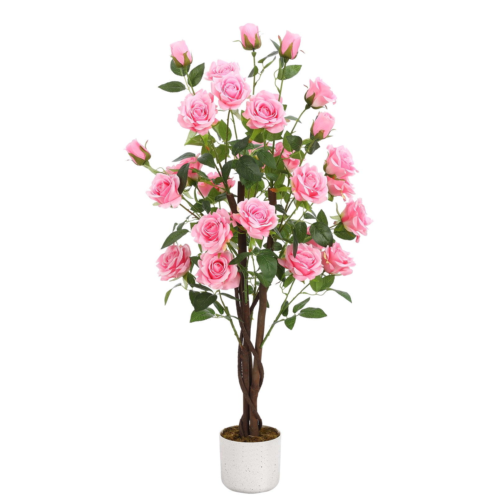 EcoSummer 41" Artificial Rose Tree with Pink Blooms, Triple-Stem Faux ...