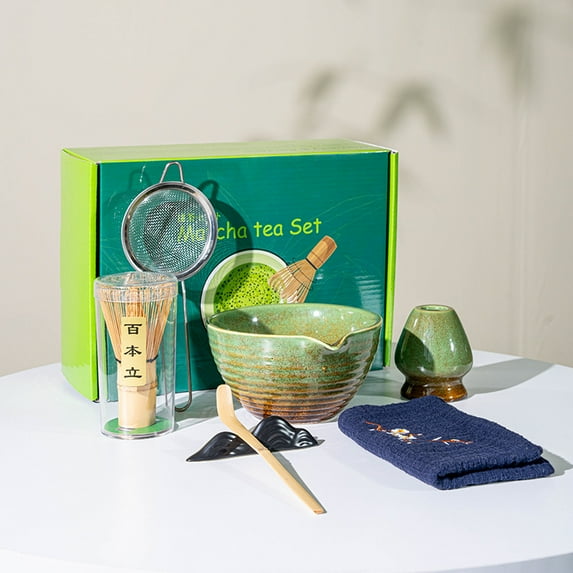 EcoSummer 7 Pcs Matcha Whisk Set with Ceramic Bowl & Holder, Bamboo ...