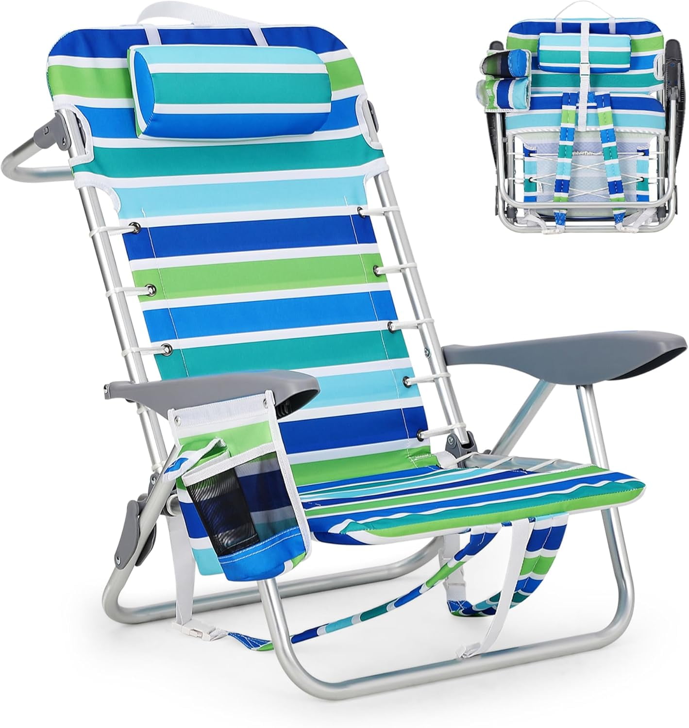 EcoSummer Portable Backpack Beach Chair - Lightweight Folding Chair w/5 ...