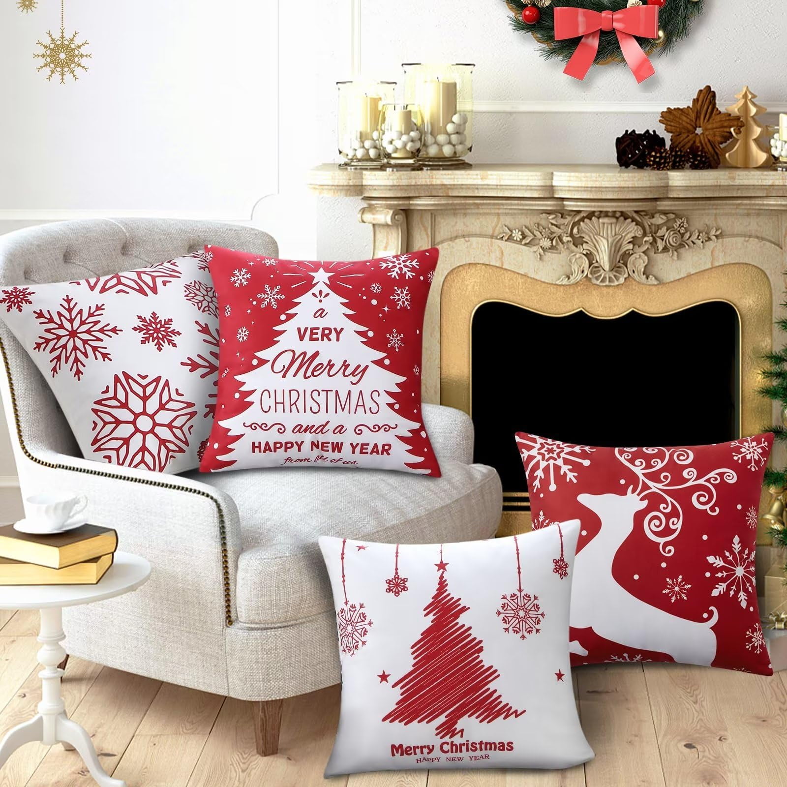 EcoSummer Set of 4 Red Christmas Pillow Covers 18x18 Inch, Farmhouse ...