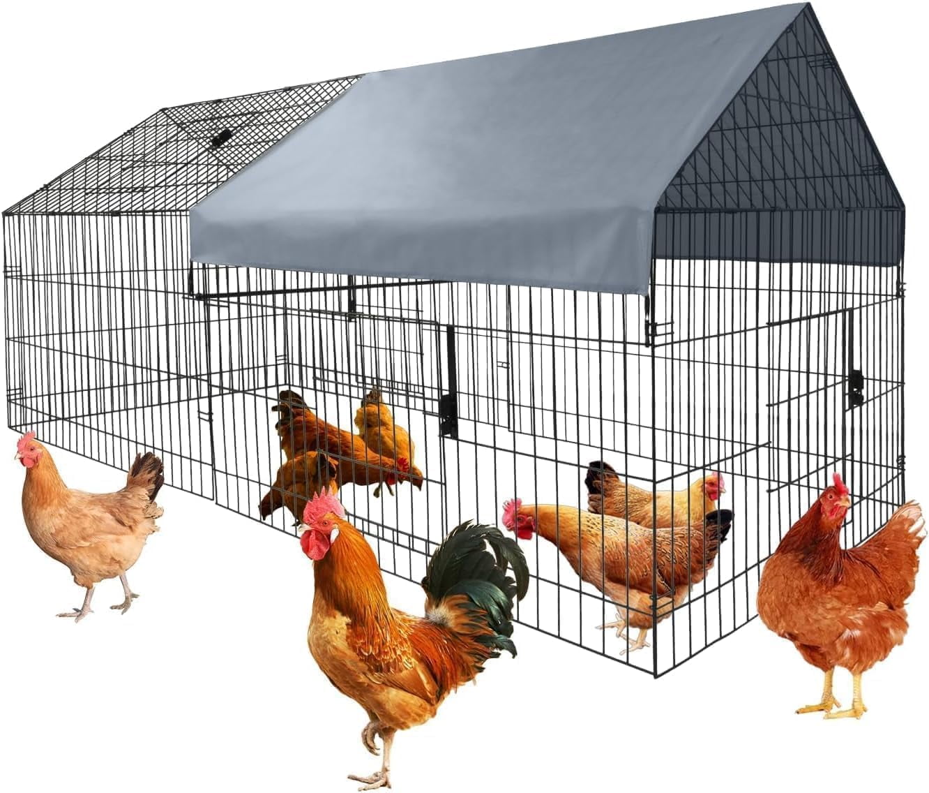 EcoSummer Walk-in Chicken Coop with Waterproof Cover – Large Metal Hen ...