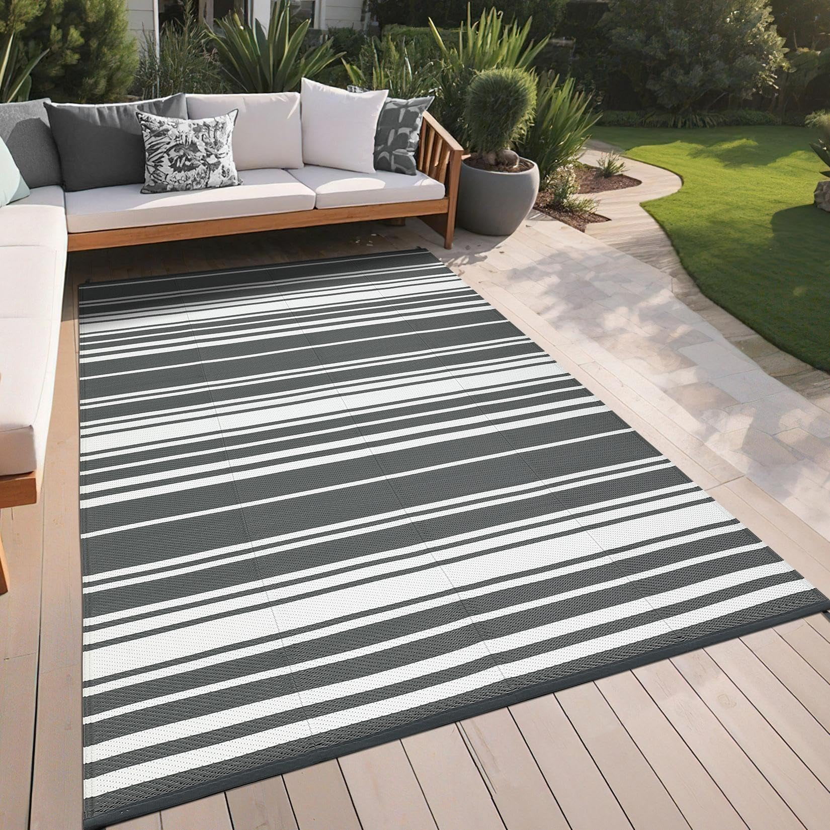 EcoSummer Waterproof Outdoor 8x10 Rug Reversible Plastic Straw Rug for ...
