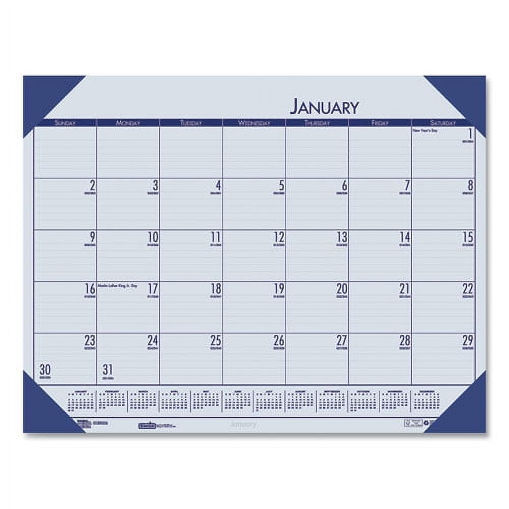 EcoTones Recycled Monthly Desk Pad Calendar, 22 x 17, Ocean Blue Sheets ...
