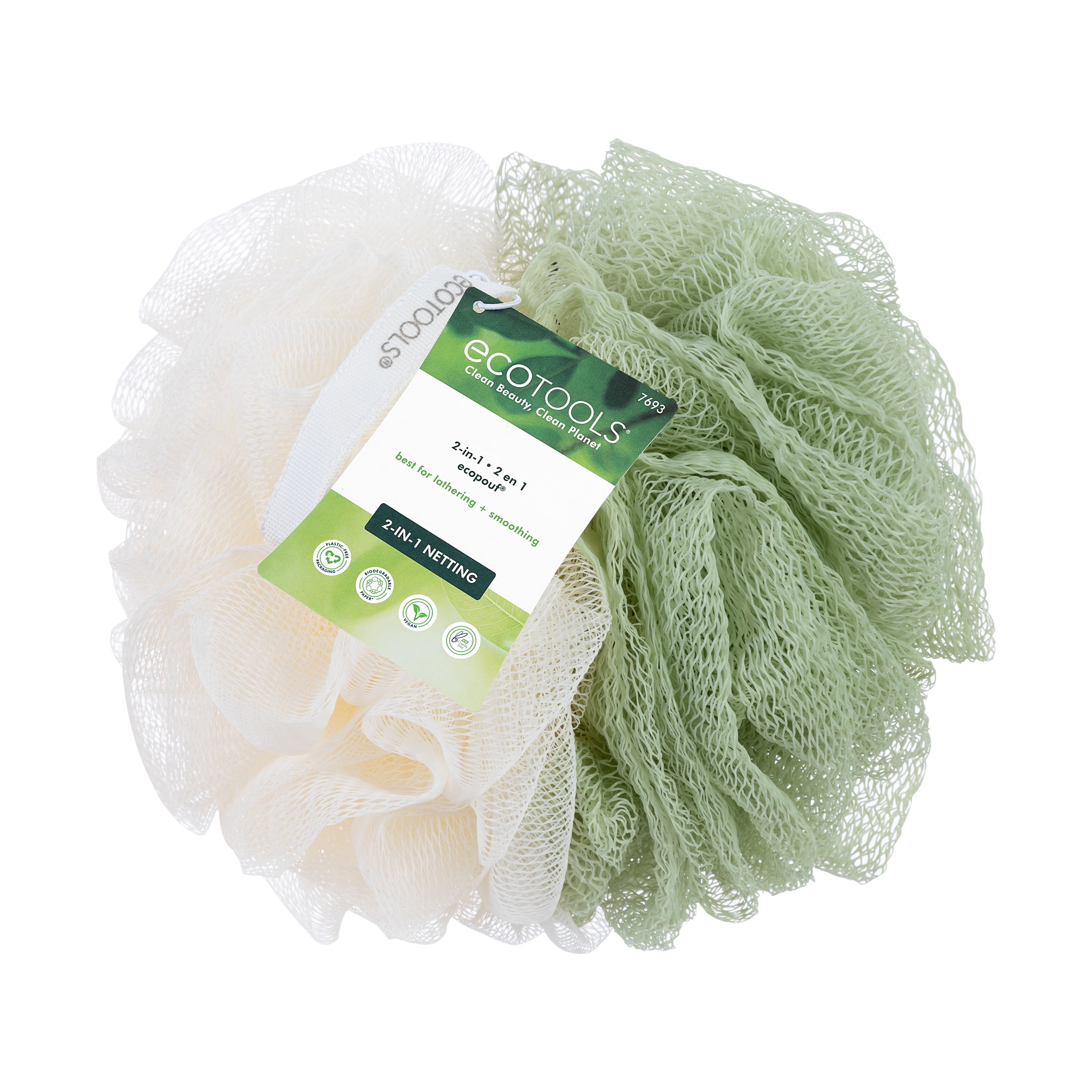 EcoTools 2-in-1 Bath Pouf for Whole-Body Cleansing, Green & Cream ...