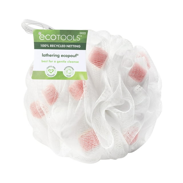 EcoTools Lathering Bath Pouf, White & Pink Loofah for Cleansing, for ...