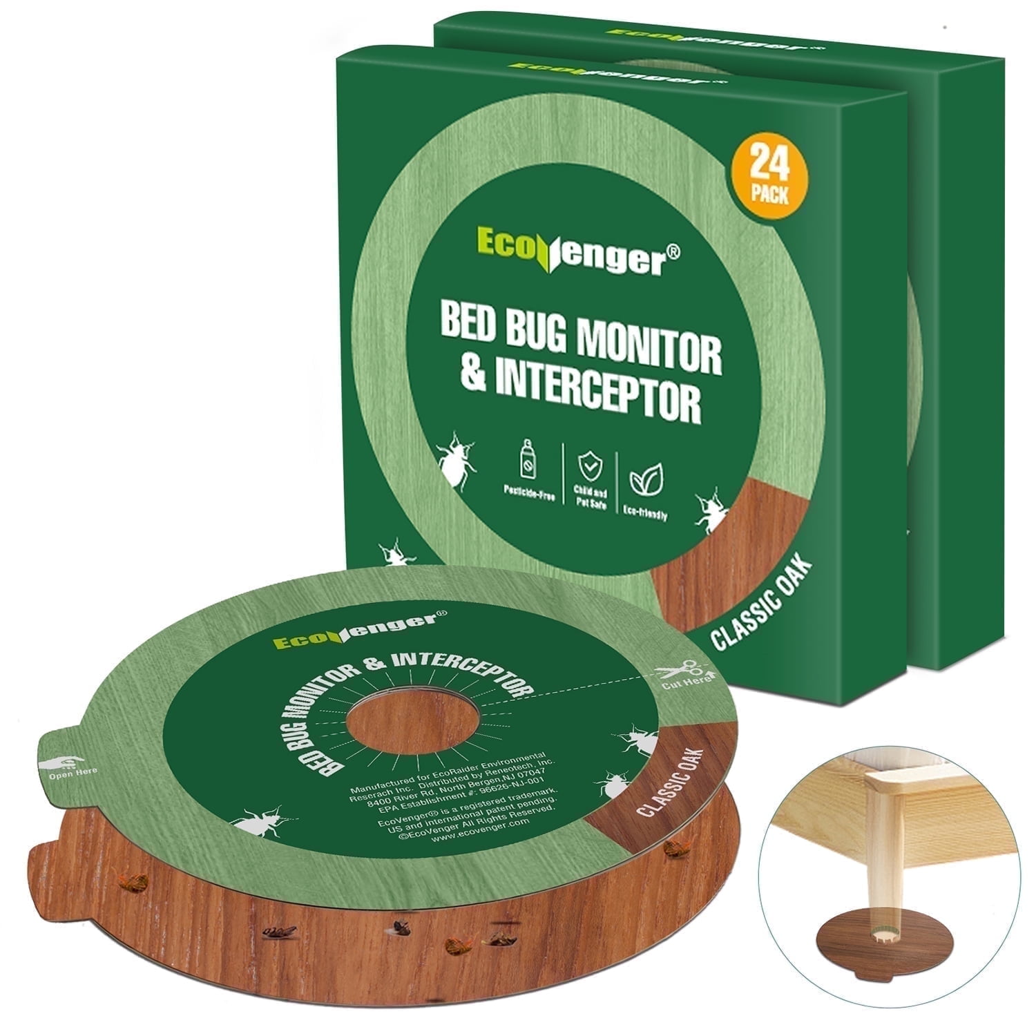 EcoVenger Bed Bug Traps, Bed Bug Prevention Under Bed Legs, Classic Oak ...