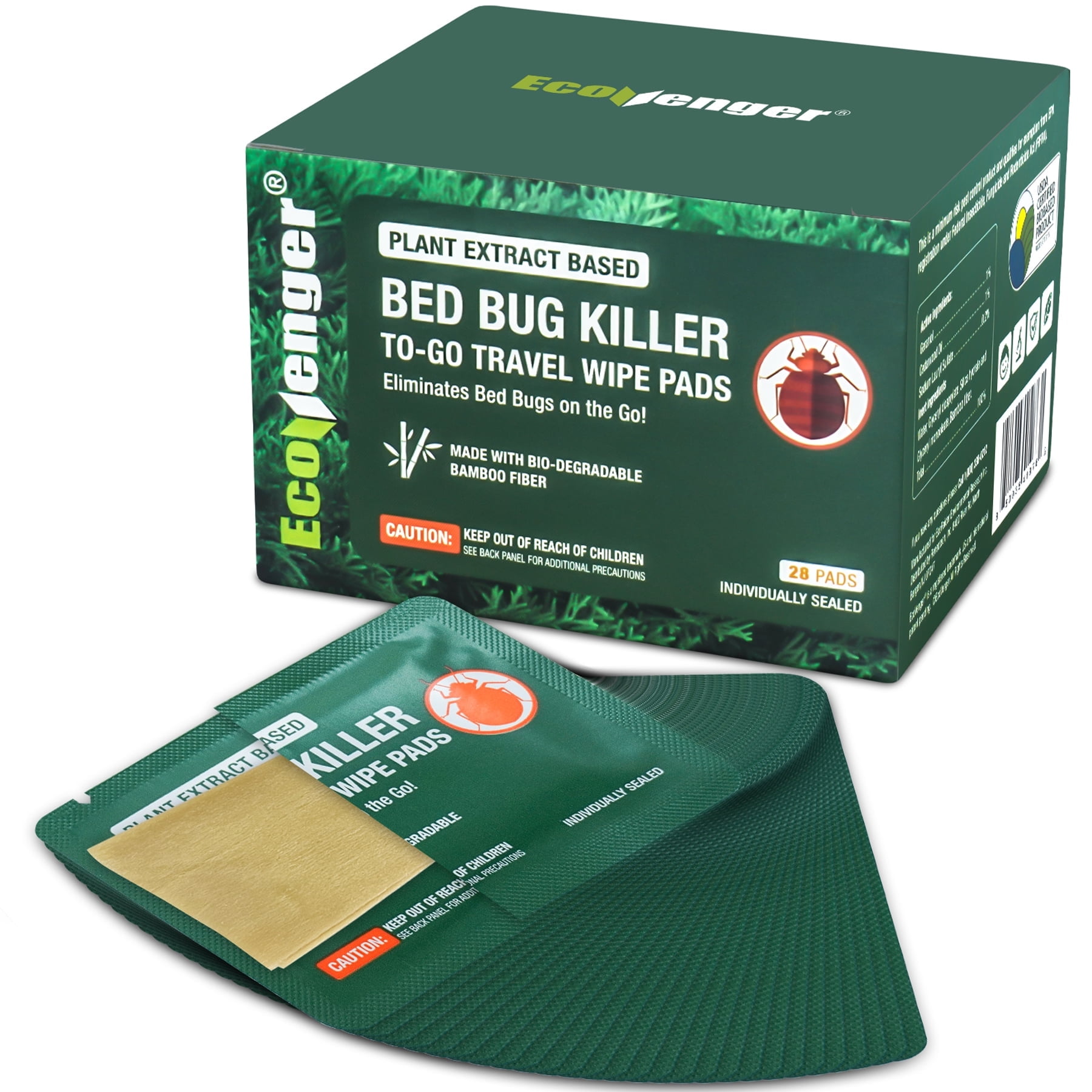 EcoVenger Bed Bug Killer to Go Wipes, Portable Travel-Sized Individual ...