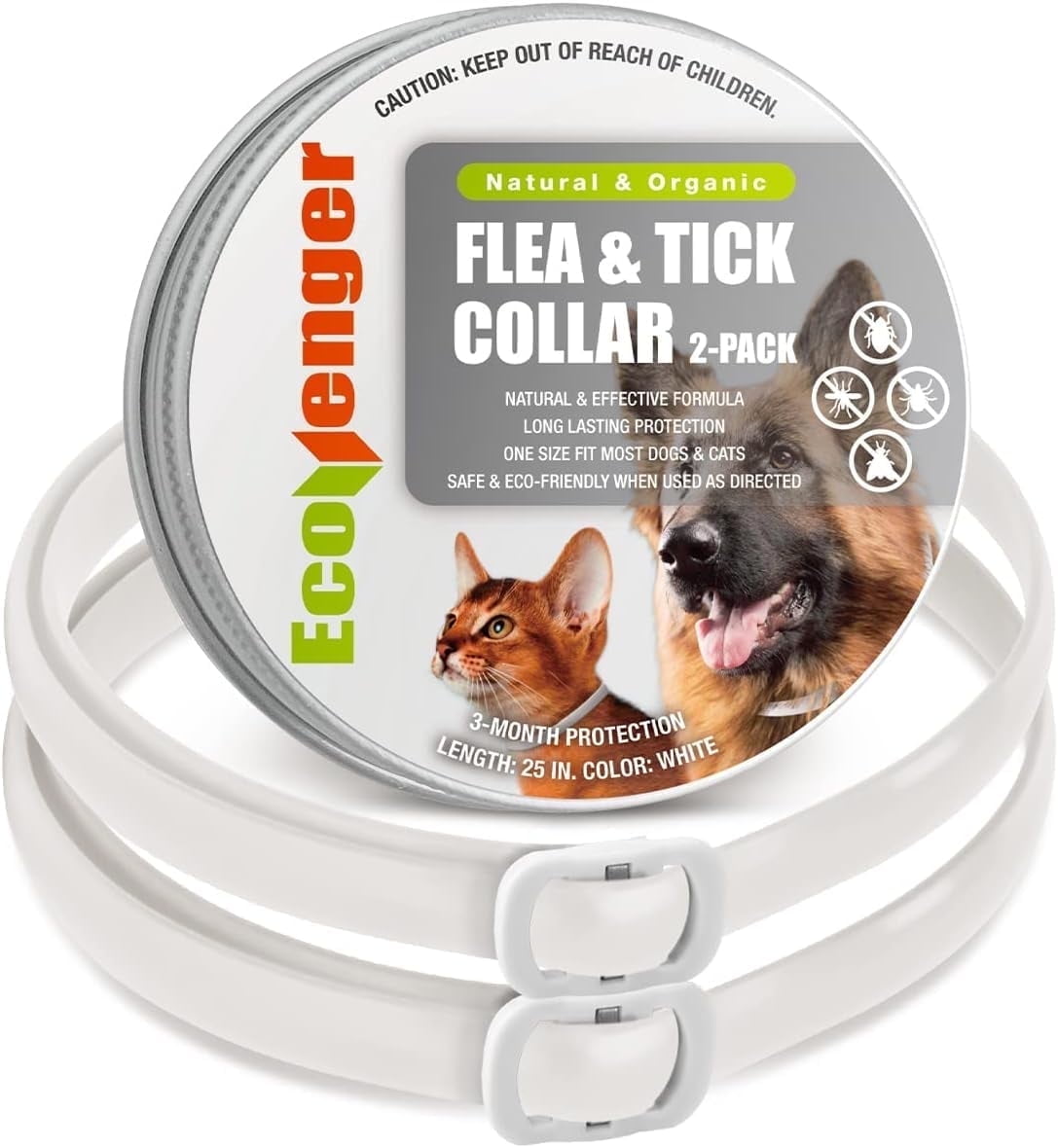 EcoVenger Flea & Tick Collar Repellent 2 Pack White, Fits Both Dogs ...