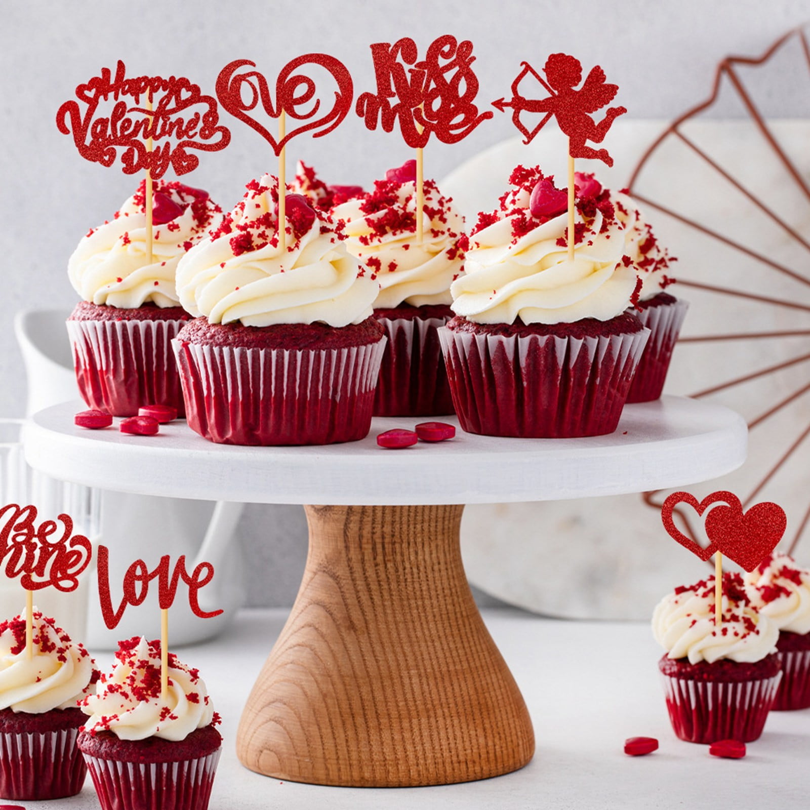 EcoVerve 12 Pack Happy Valentine's Day Cupcake Toppers Glitter Heart ...