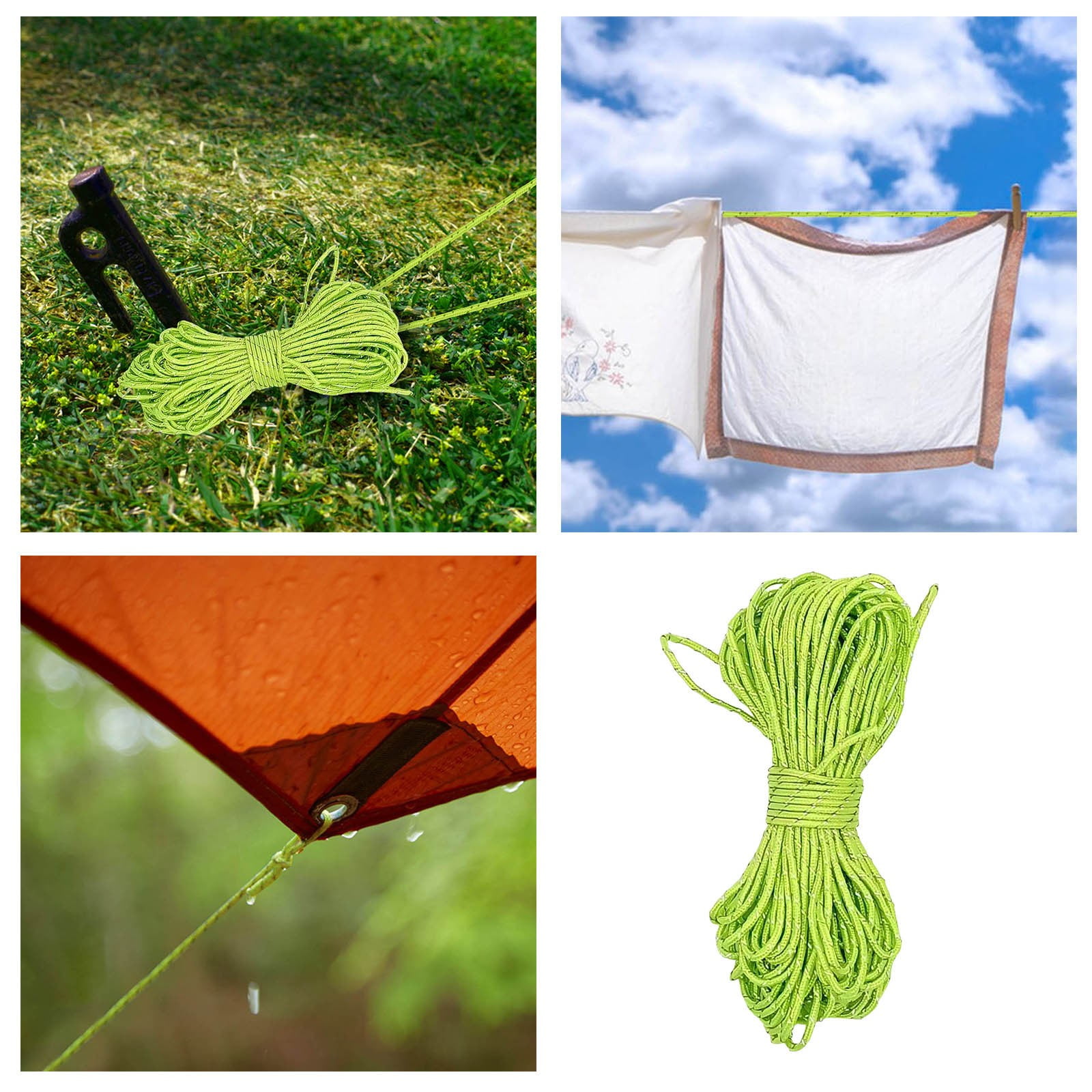 EcoVerve 2mm Reflective 20 M Fluorescent Green Tent Rope Windproof Rope ...