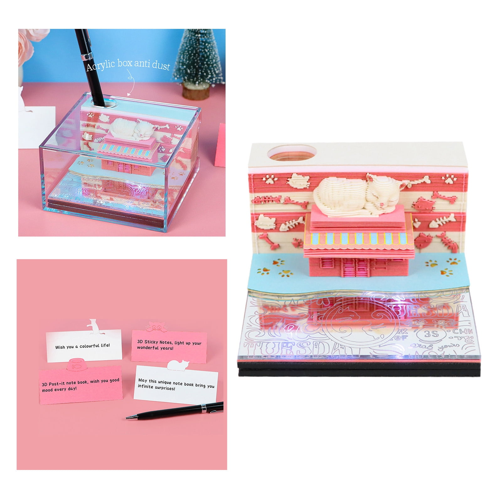 EcoVerve 3D Memo Pad With Lights Dreams Cat 3D Notepad Paper Art Non ...