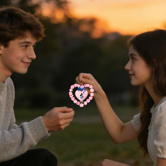 EcoVerve 8CM Acrylic Heart Shaped Pendant Couple Cartoon Character ...