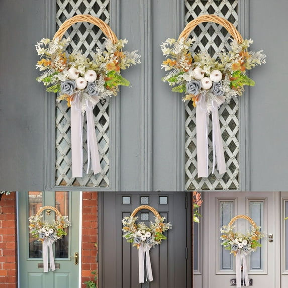 EcoVerve Autumn Style White Pumpkin Wreath Festival Courtyard Door ...