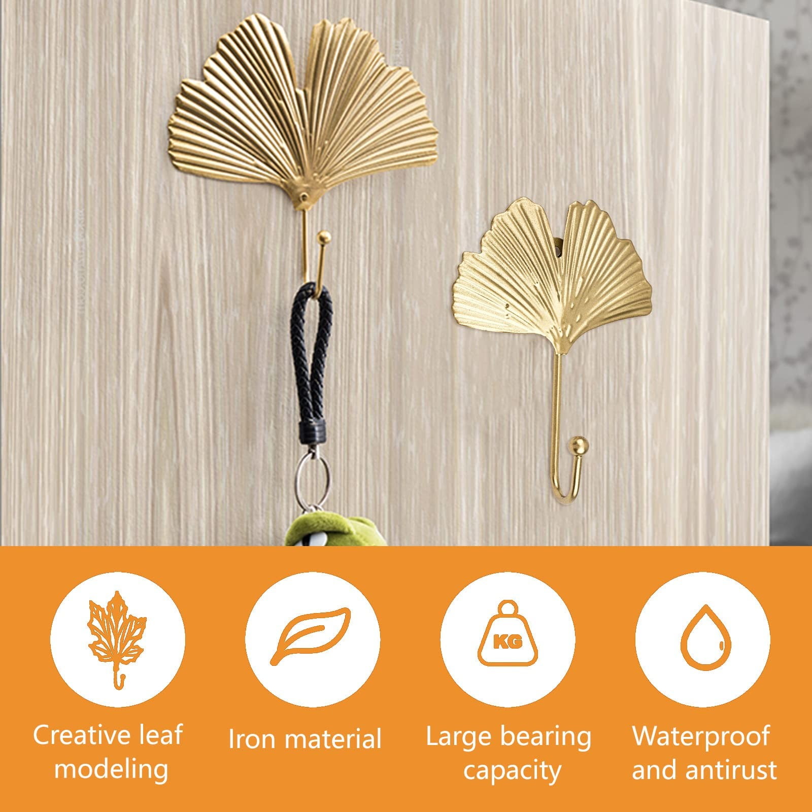 EcoVerve Decorative Leaves Ir On Hooks 4pcs Gi Nkgo Leaf Shape Wall ...