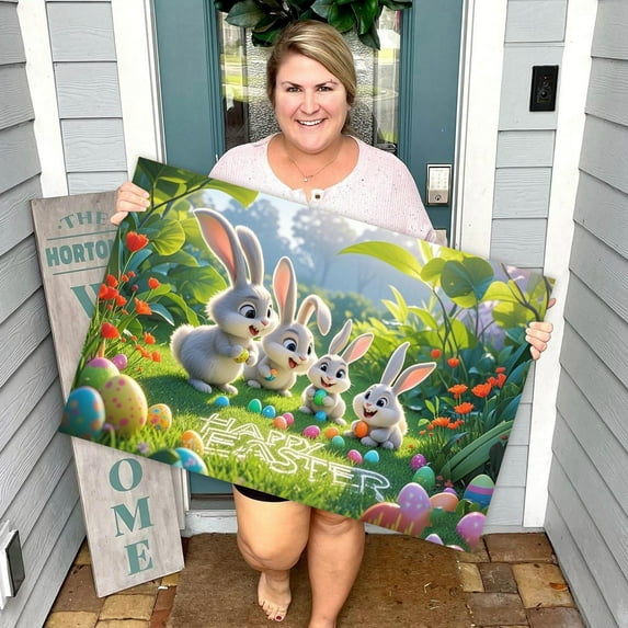 EcoVerve Easter Bunny Pattern Soft Velvet Carpet Festive Atmosphere ...