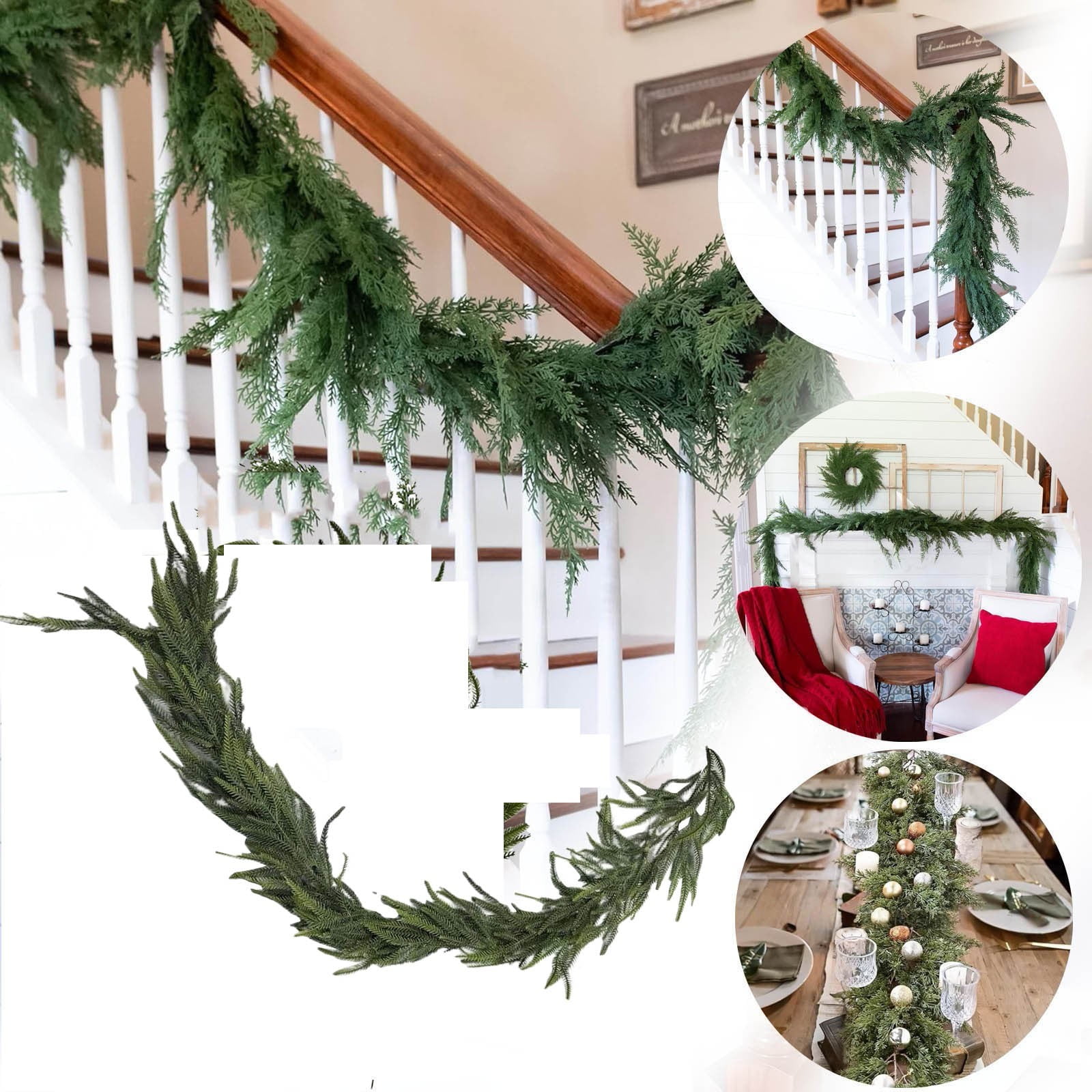 EcoVerve Faux Cedar Garland Realistic Extra Full Cedar Christmas ...