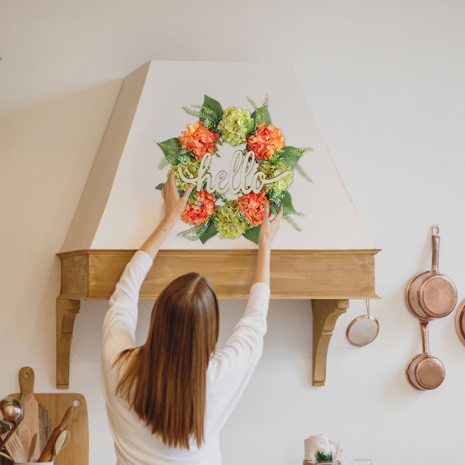 EcoVerve Hello "wood" Simulation Garland Door Hanging Hydrangea Rattan ...