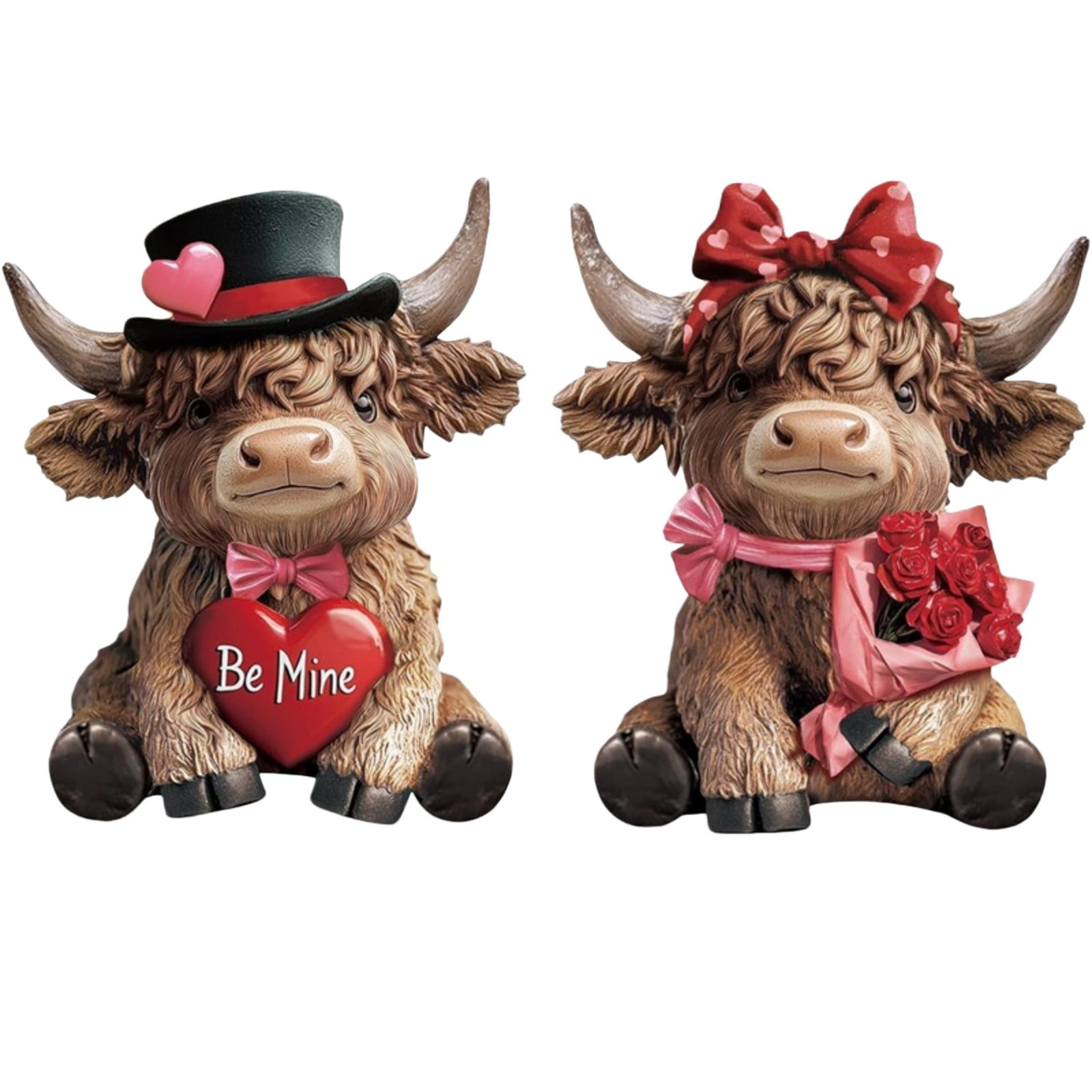EcoVerve Highland Cow Valentine's Day Figurine 2 Pack,Love Heart Rose ...