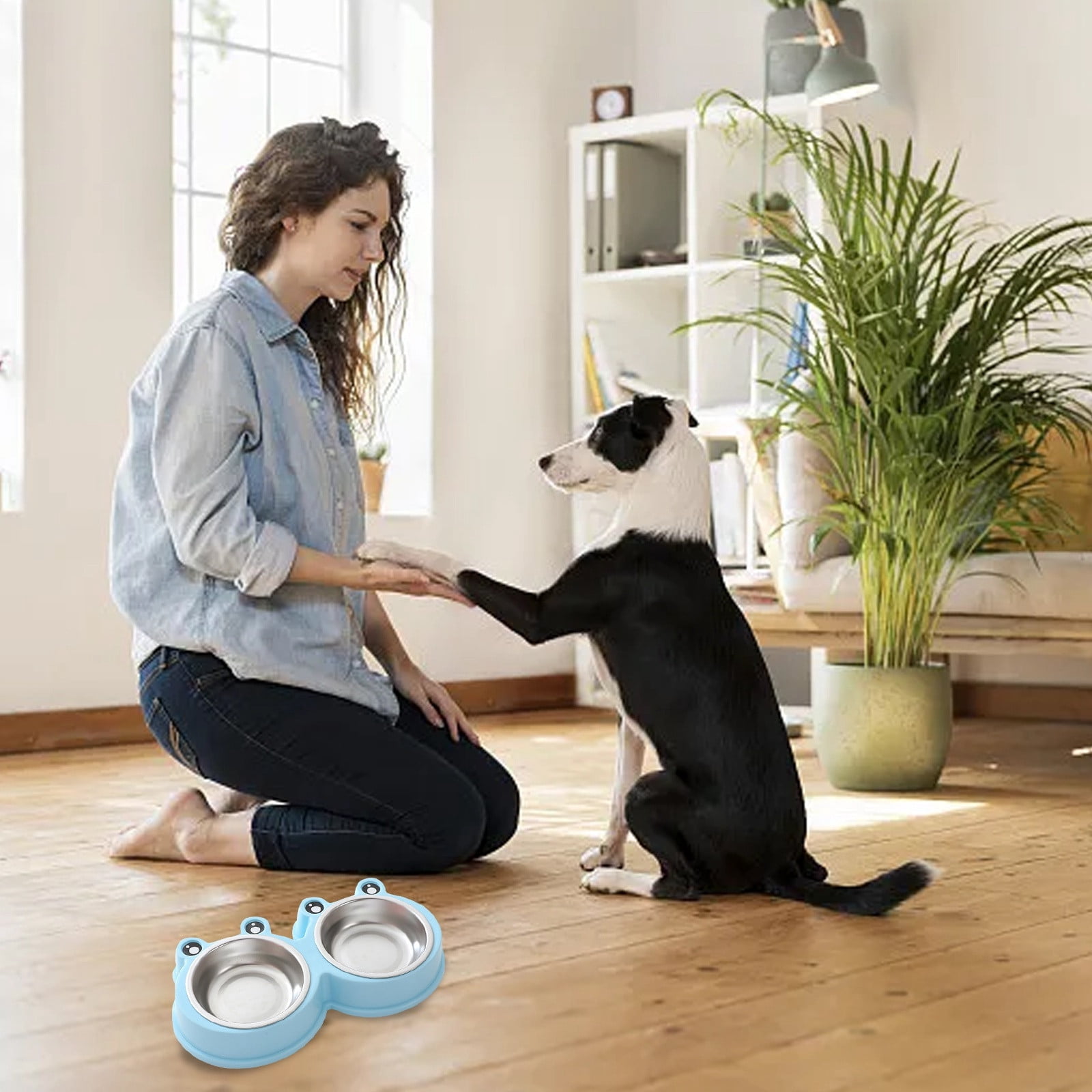 EcoVerve Home Pet Cute Cartoon Frog 2 In 1 Pet Double Bowl Food Set ...