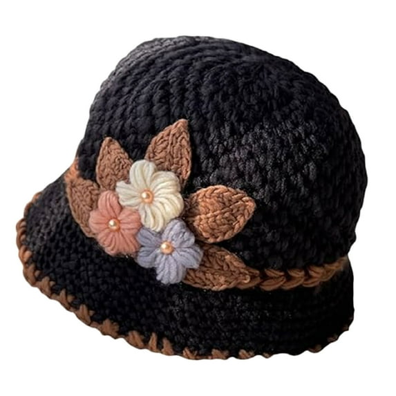 EcoVerve Lady Thicken Women's Flowers Knitted Woolen Hat Knitted ...