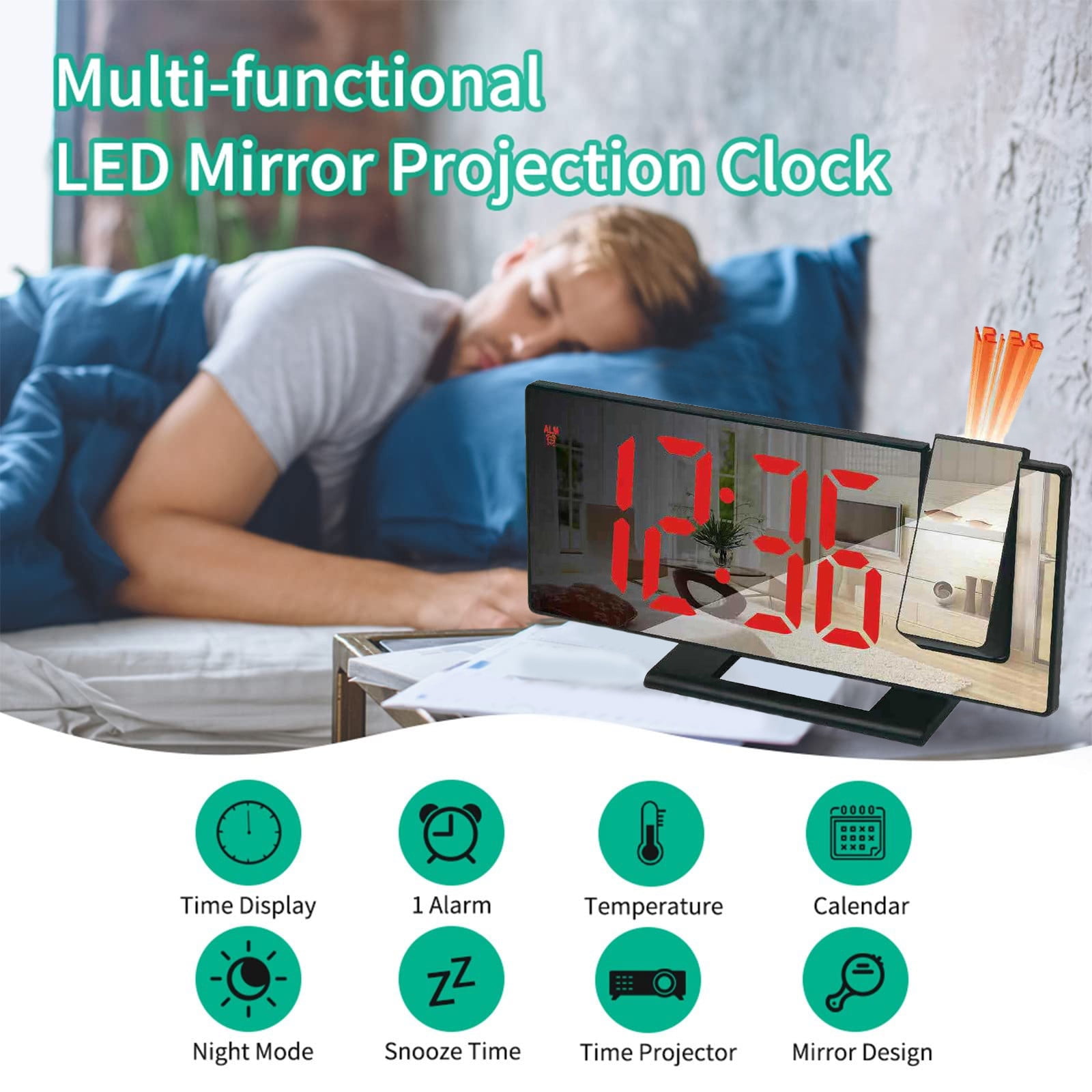 EcoVerve Projection Alarm Clock New Large Screen Display Silent Sleep ...