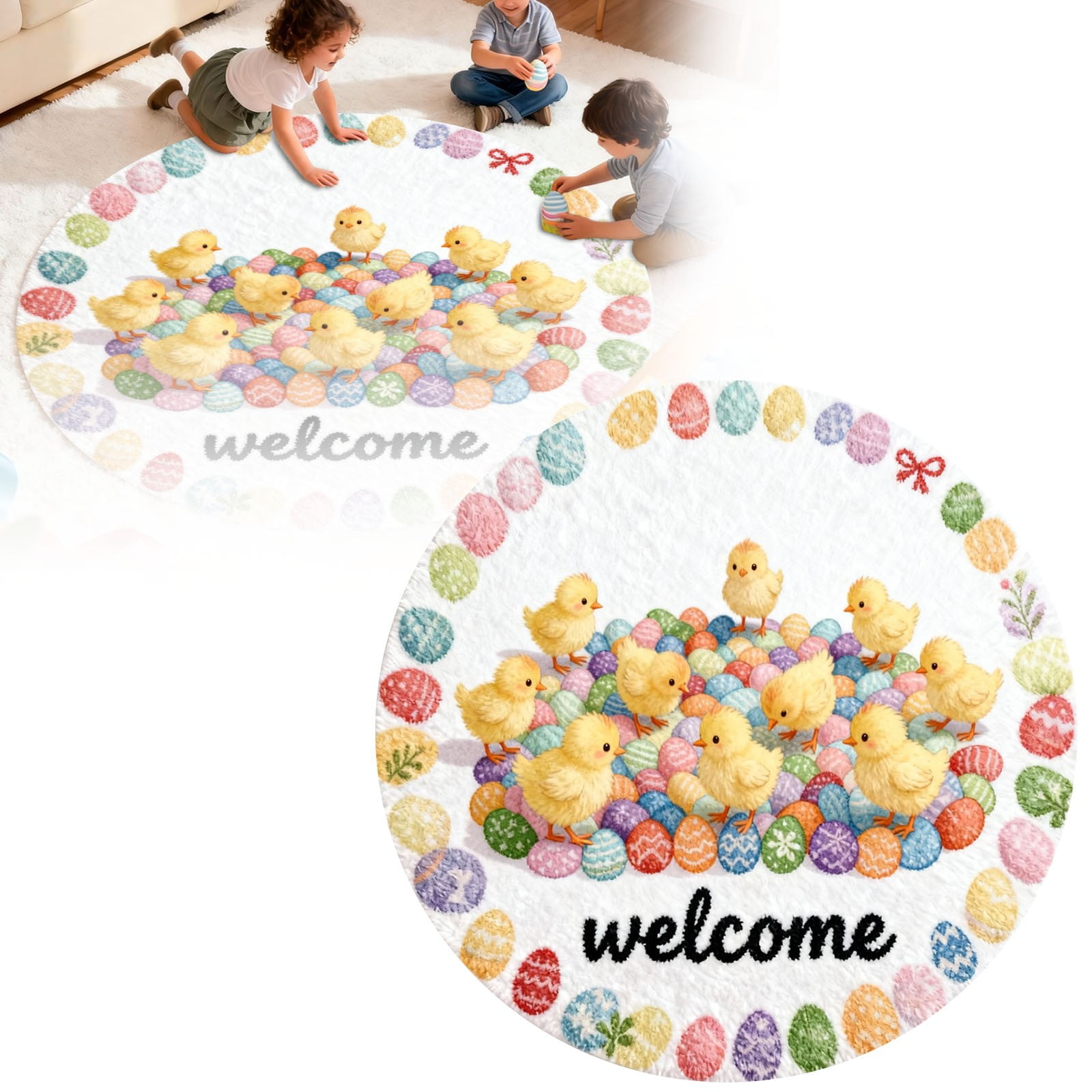 EcoVerve Round Easter Bunny Shaped Welcome Mat 2026 Easter Absorbent ...