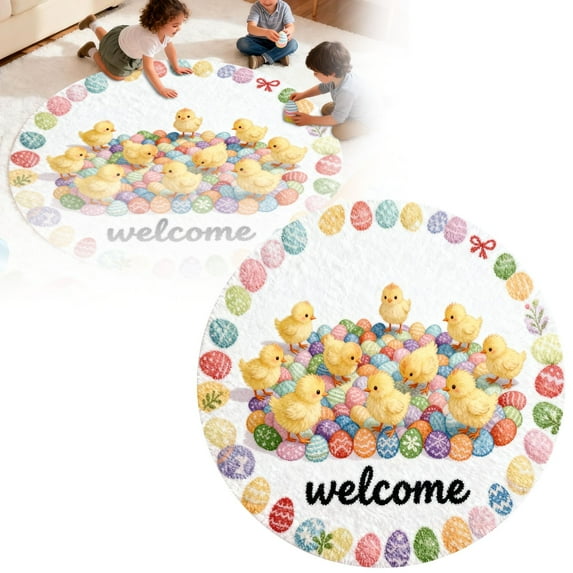 EcoVerve Round Easter Bunny Shaped Welcome Mat 2026 Easter Absorbent ...