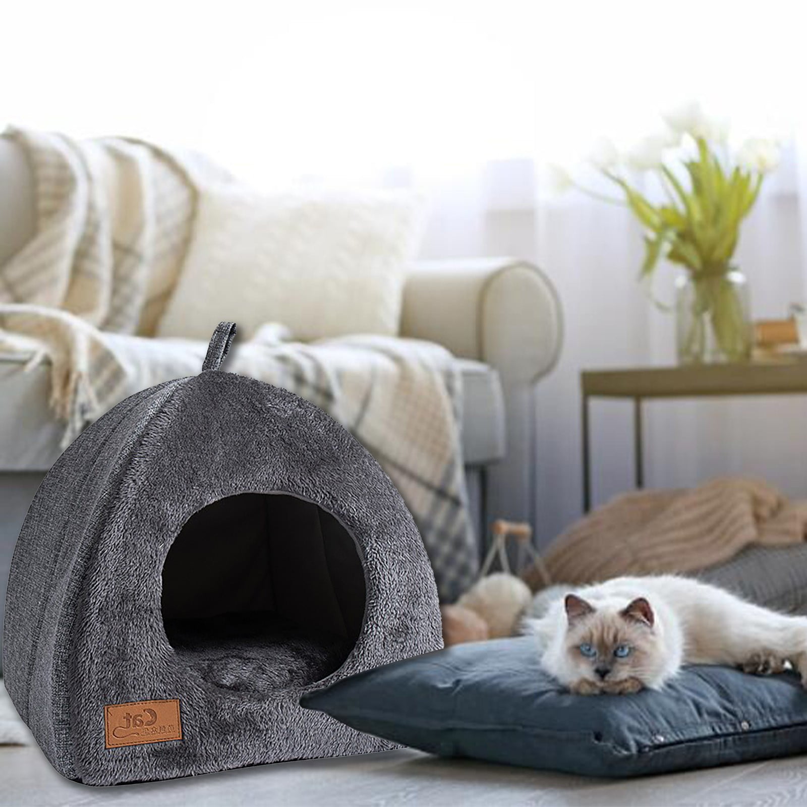 EcoVerve Triangle Cat Winter Warm Bed Soft Pet Bed Calming Bed ...