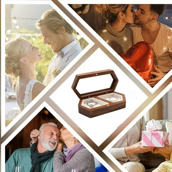 EcoVerve Wooden Ring Holder With Transparent Lid Two Slots Jewelry ...