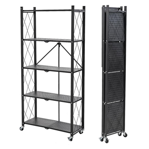 EcoZanthic 5 Tier Foldable Storage Shelves with Wheels, Large Capacity ...