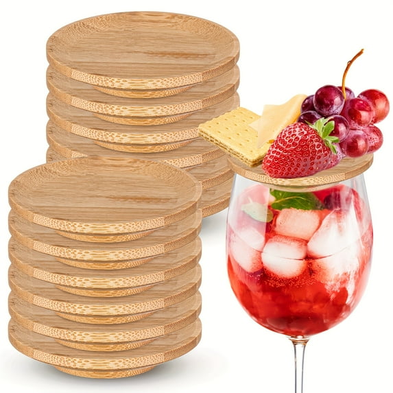 Ecoboom 16-Pack Bamboo Wine Glass Charcuterie Toppers, Round Mini ...