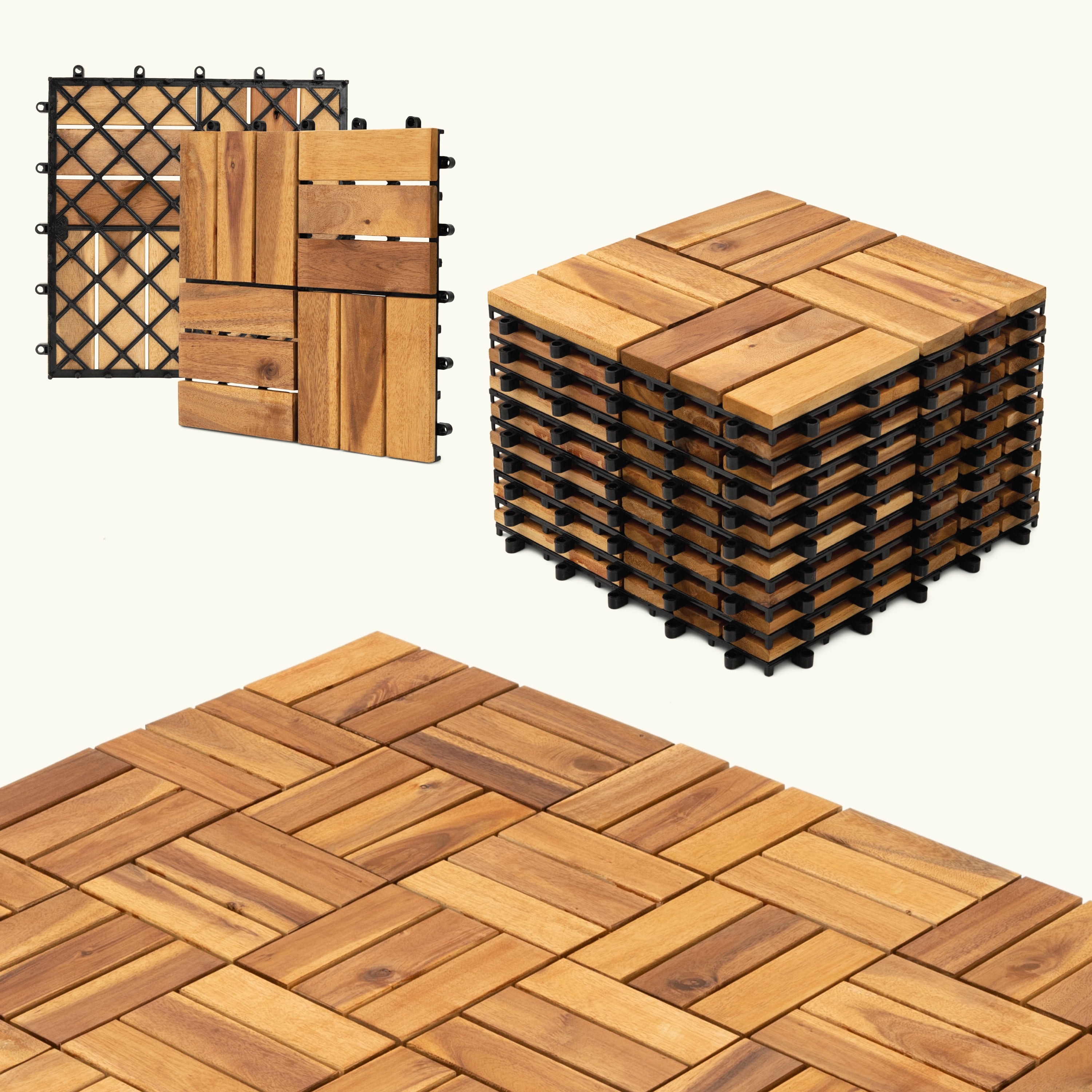 Ecoboom 27PCS Acacia Wood Interlocking Deck Tiles - 11.81’’x11.81 ...