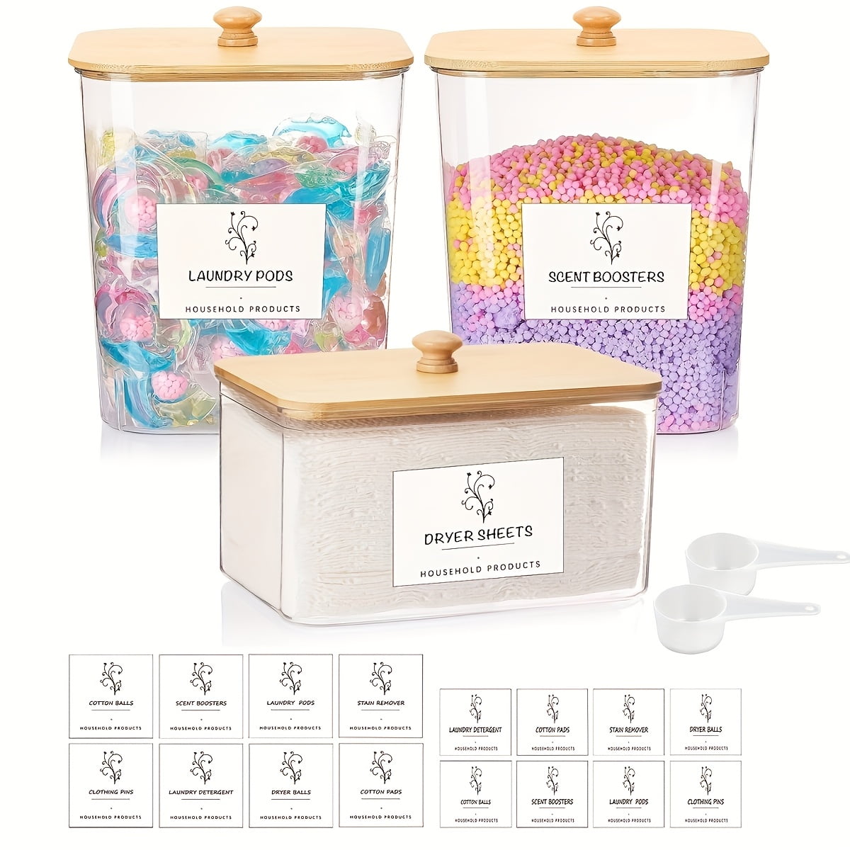Ecoboom 3 Pack Laundry Room Organization Storage Containers, Clear ...