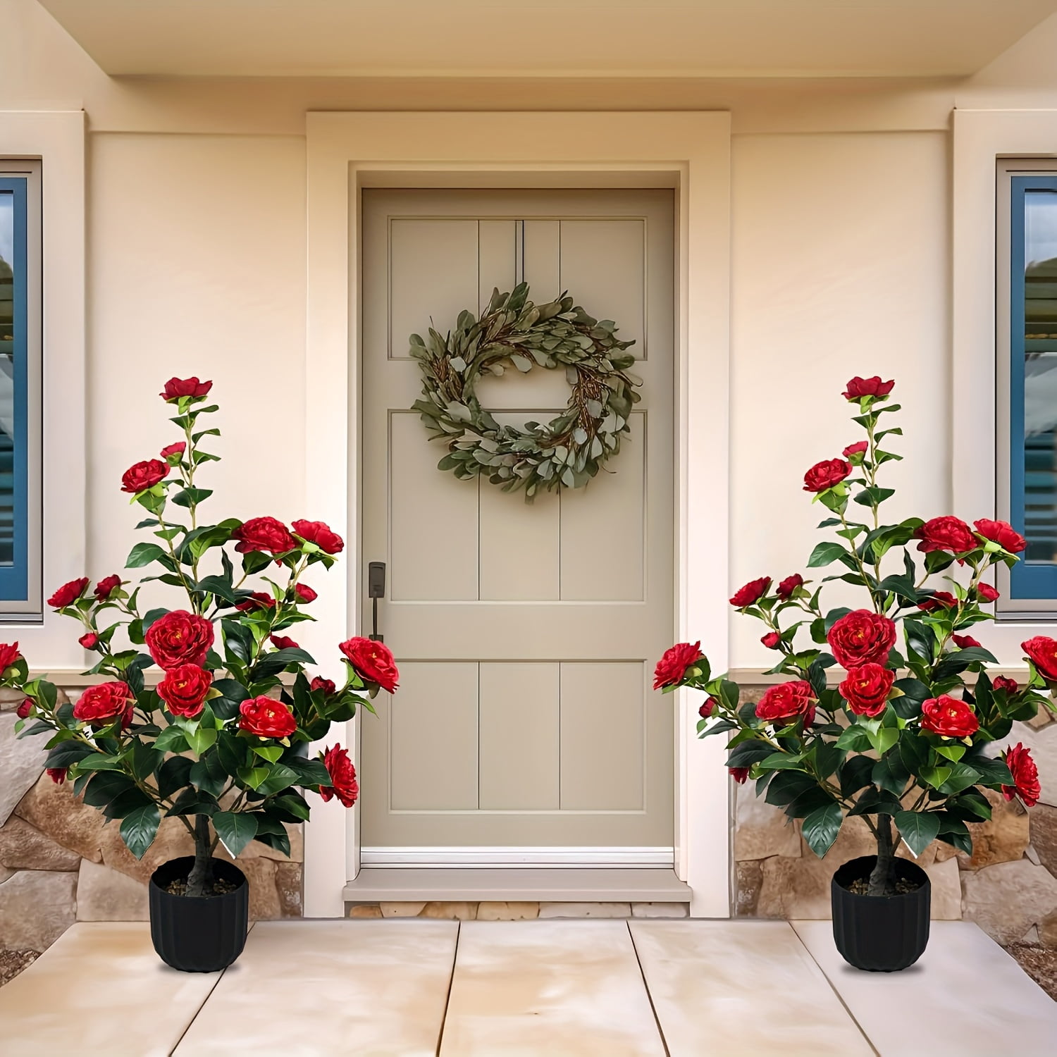 Ecoboom 35” Artificial Camellia Tree 2 Packs, Faux Camellia Plant in ...