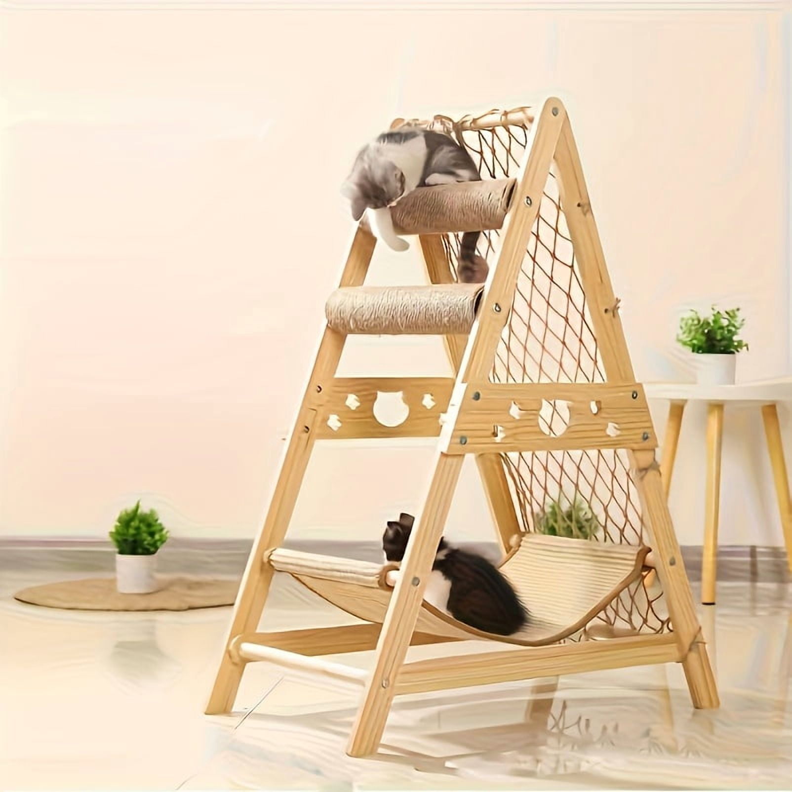 Ecoboom 6-in-1 Wooden Cat Tree Tower with Hammock, Scratching Posts ...