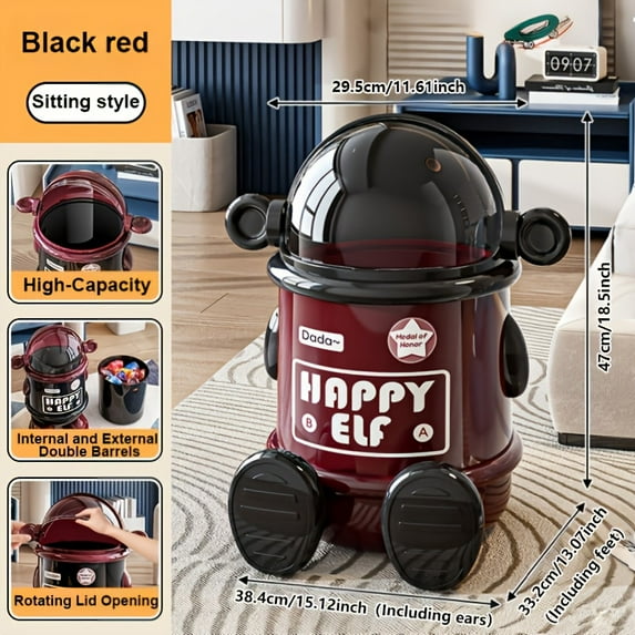 Ecoboom Large Capacity Flip Top Trash Can with Dual Compartments, Cute ...