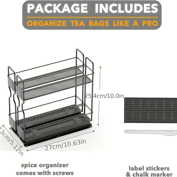 Ecoboom Pull-Out Metal Spice Organizer for Kitchen Cabinets, 2-Tier ...