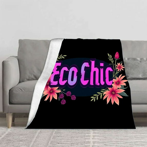 Ecochic Floral Design Flannel Blanket - Soft Warm Cozy for Sofa Travel ...