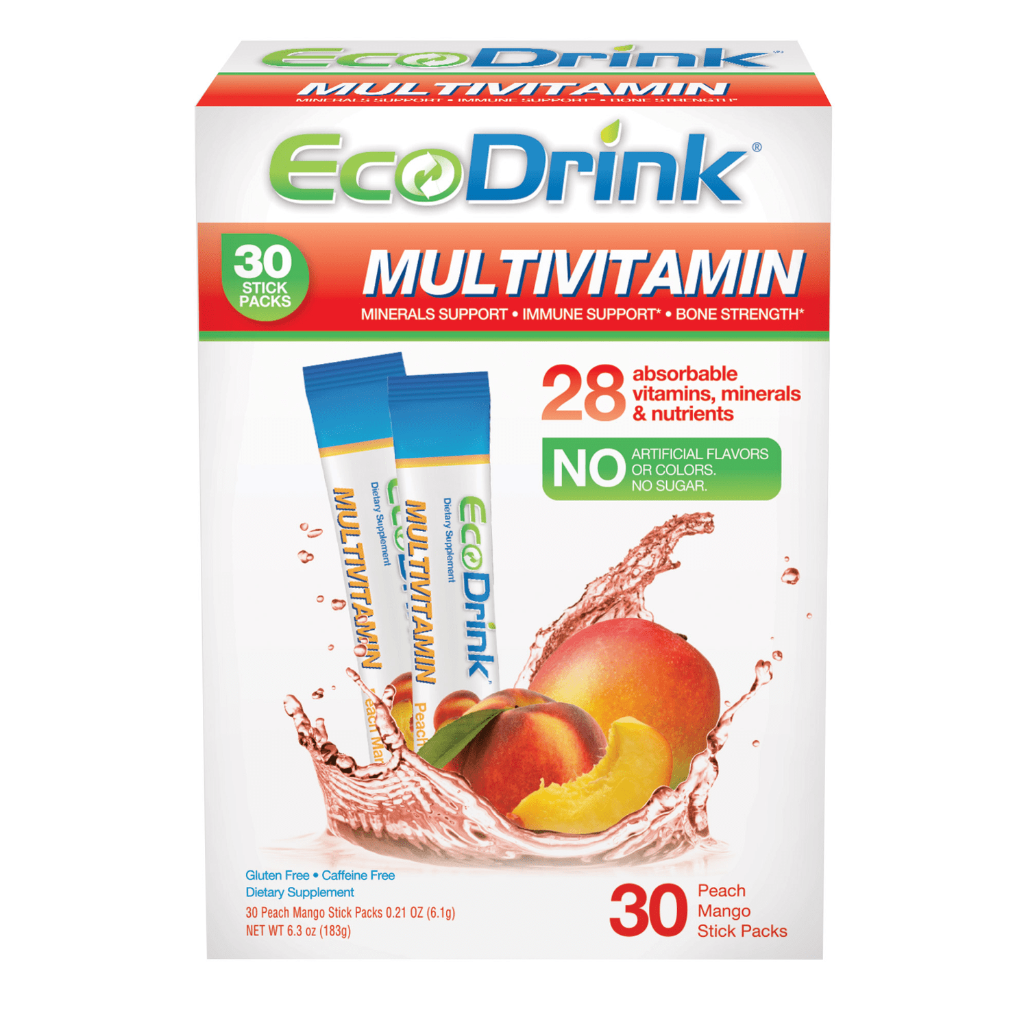 Ecodrink Complete Multivitamin Drink Mix, 30 Packets Peach Mango ...